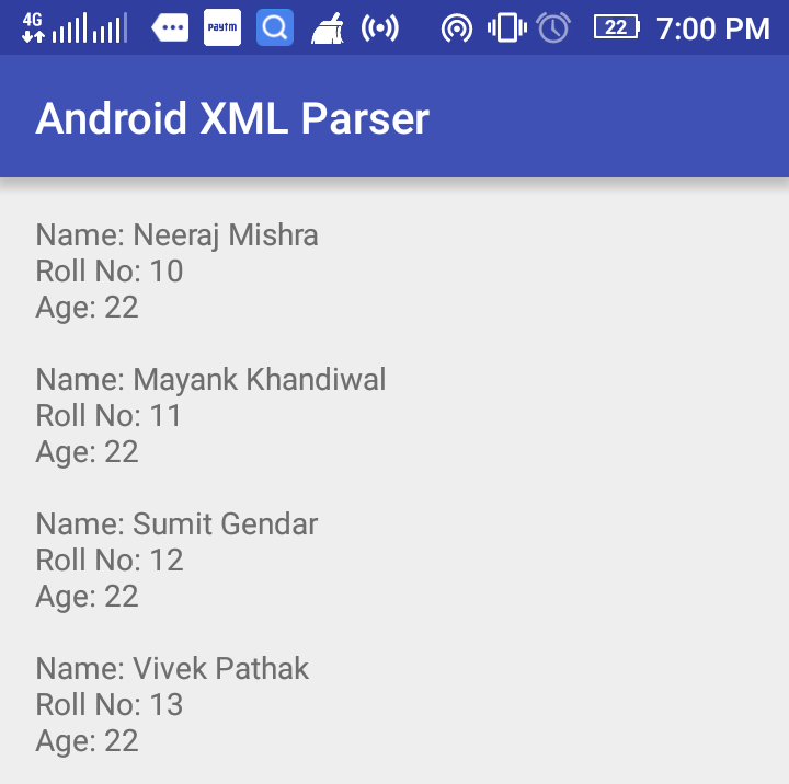 Android XML Parsing Using XMLPullParser Android XML Parsing Using XMLPullParser